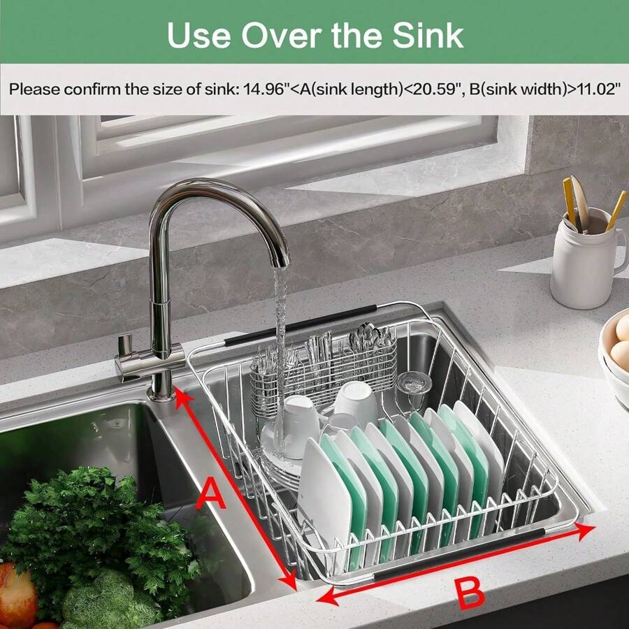 Large Sink Dish Drying Rack, Expandable 304 Stainless Steel Metal Dish ...