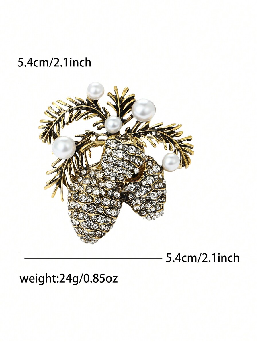 Vintage Pearl Rhinestone Pine Cone Brooch For Women Plant Pin Dress ...