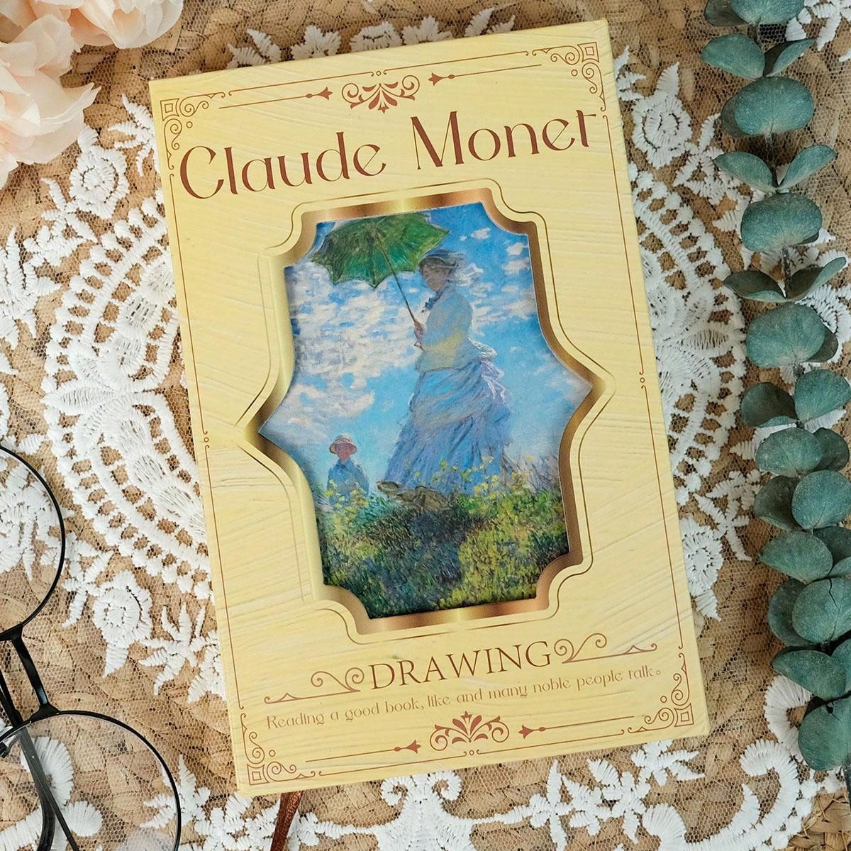 European Monet Oil Painting Hard Face Thick Book Umbrella Holding Women ...