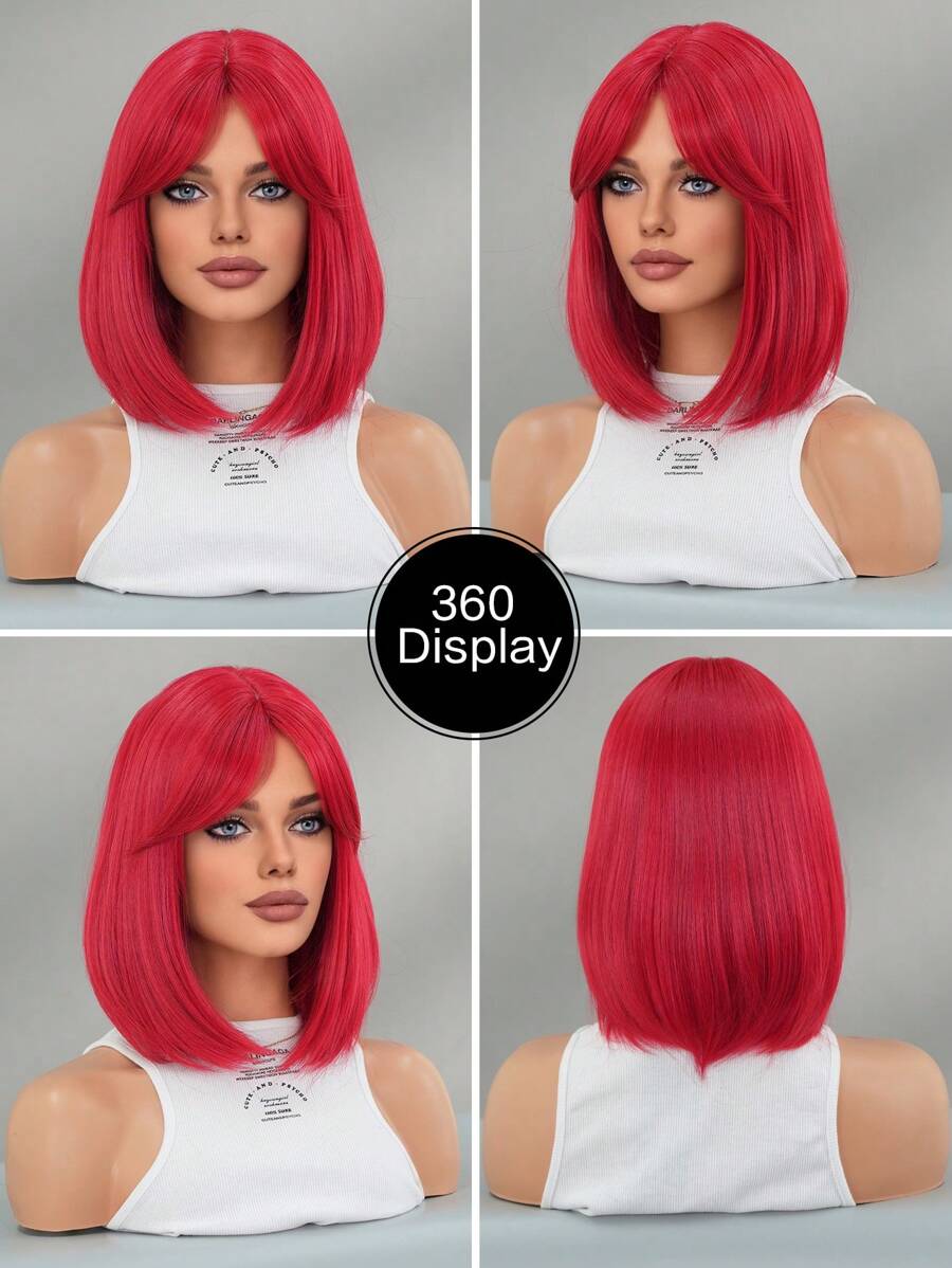 7JHH WIGS Short Straight Red Wigs For Women 12in Bob Wig With Curtain ...