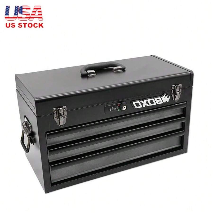 USA Hand Carry Tool Box 3-Drawer Heavy Duty Steel Toolbox With Lock ...