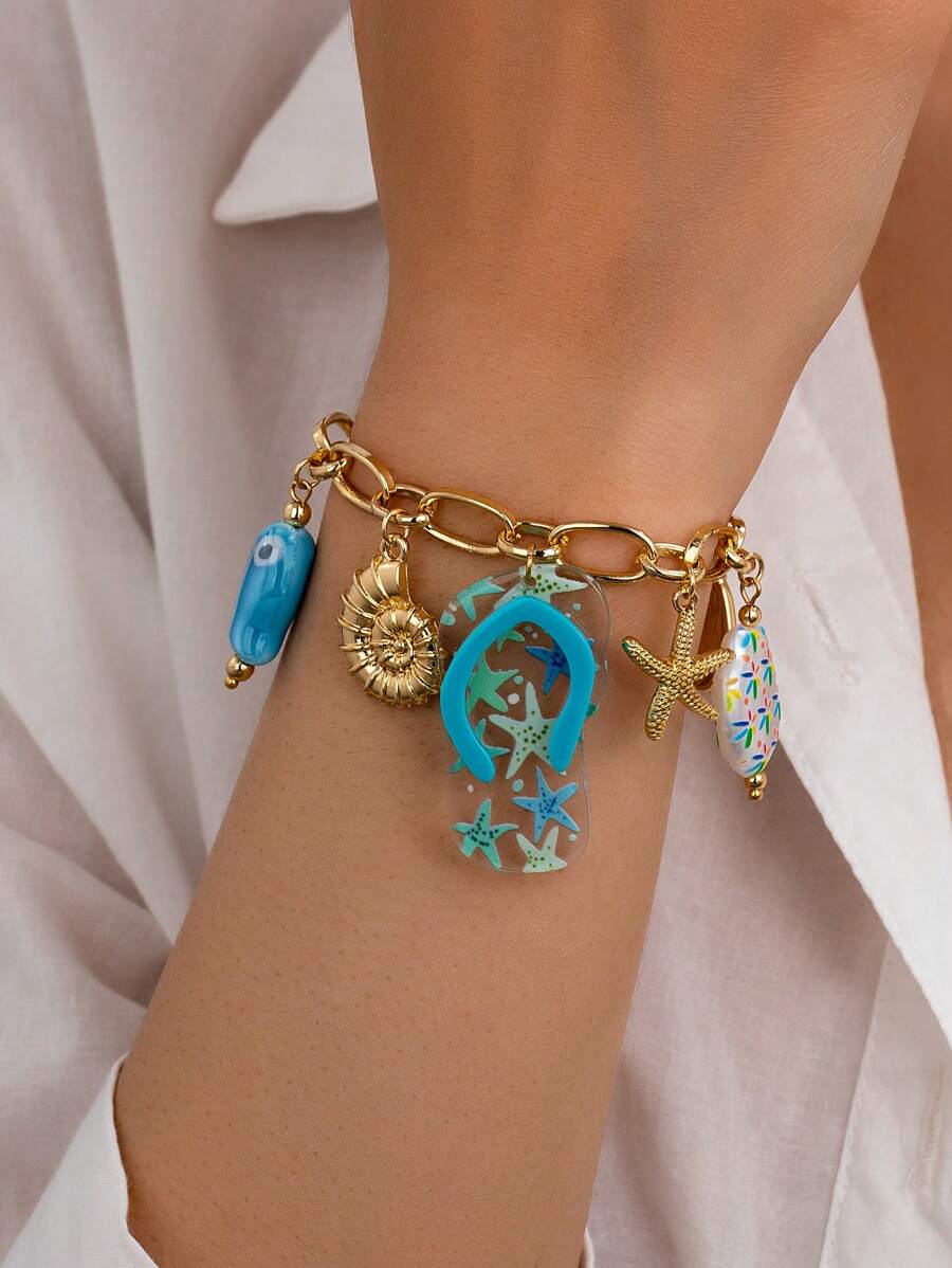 1 Pc Sea Life Beach Style Charm Bracelet Shell Starfish Coconut Tree ...