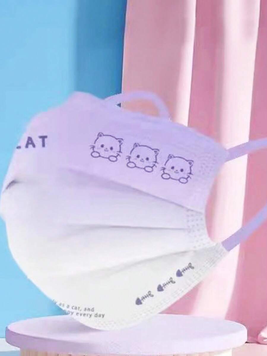 10pcs/Pack Cute Animal Face Masks, Gradient Color 3D Disposable Adult ...