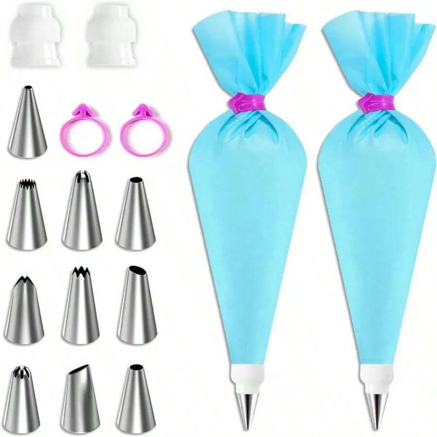 Silicone Piping Bags And Tips Set Cake DIY Decorating Kit With ...