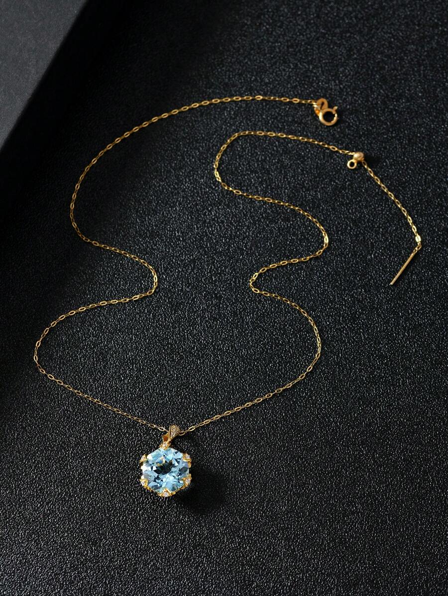 1 PC 6ct Sky Blue Natural Topaz Necklace Round Ladies Necklace Light Luxury Fashion Pendant ...
