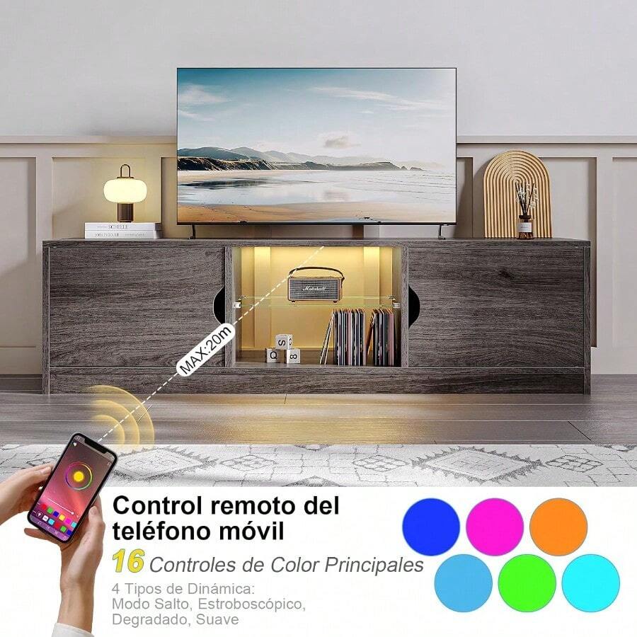 Simple Hogar Mueble para TV, 120 CM TV Grande, con Vidrio Templado Luz LED Centro de ...