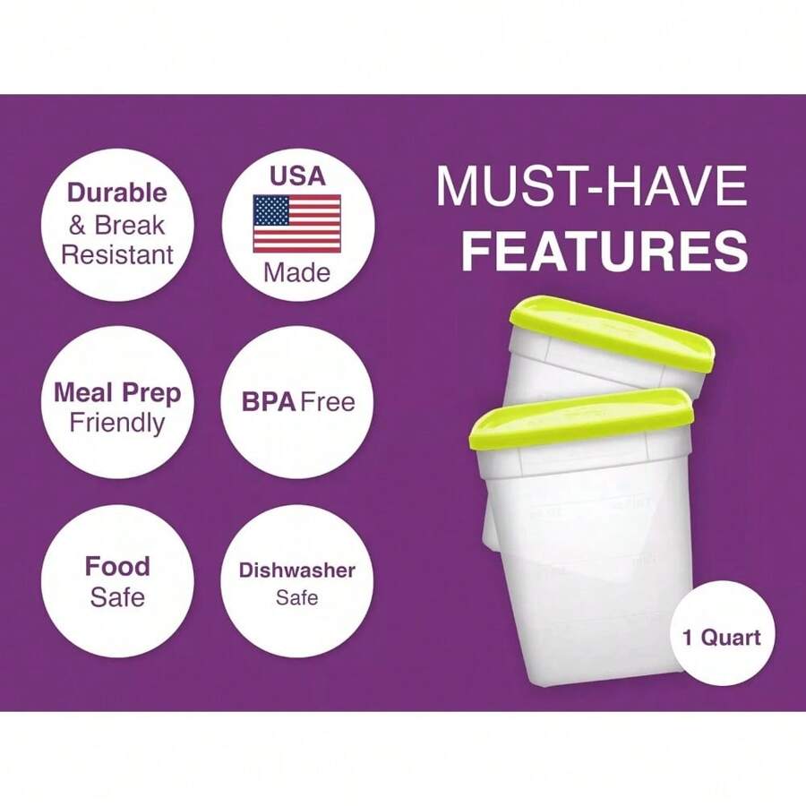 Arrow Home Products 1 Quart Freezer Food Storage Containers With Lids ...