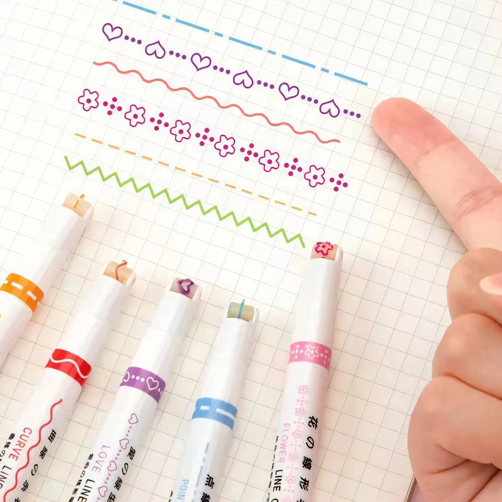6pcs/Set Multi-Functional Flower Shaped Highlighter Pens, Various Curved Patterns For Note ...