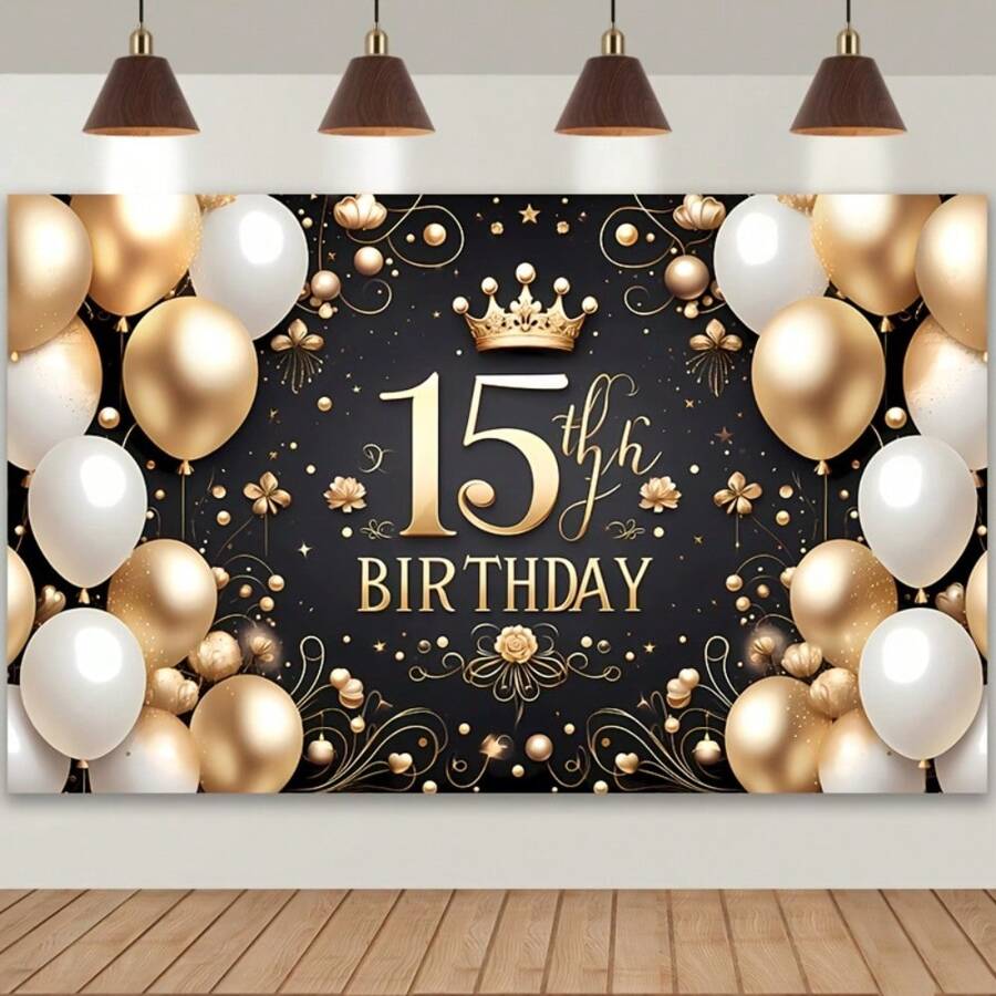 Elegant 15th Birthday Party Backdrop, Polyester, Multipurpose ...