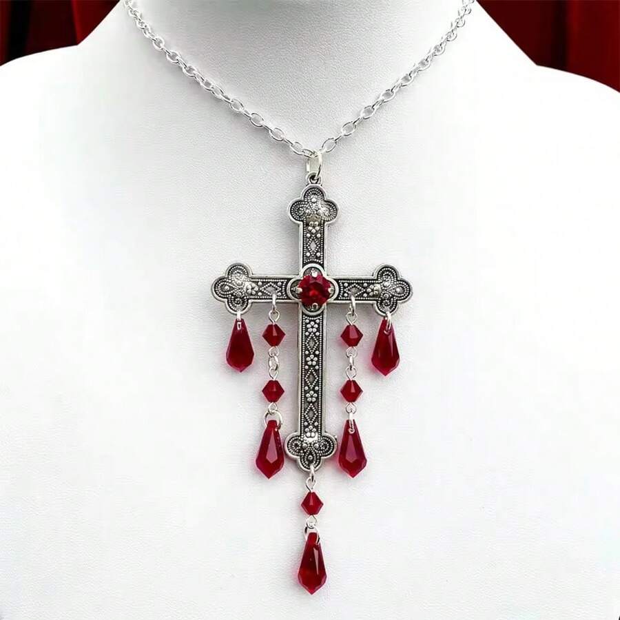 Big Cross Choke, Red Gothic Choke, Gothic Cross Necklace, Gothic Cross ...