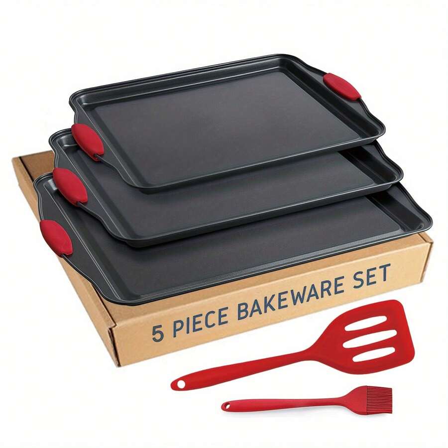 Baking Pan Set 5-Piece Cookie Cutter Deluxe Black Non-Stick Carbon ...