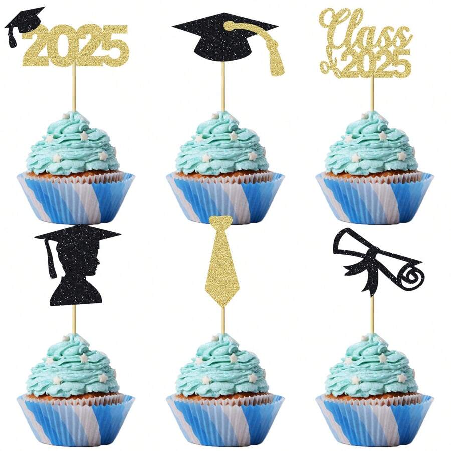 12 piezas Decoraciones para cupcakes con toppers de 2025 para ...