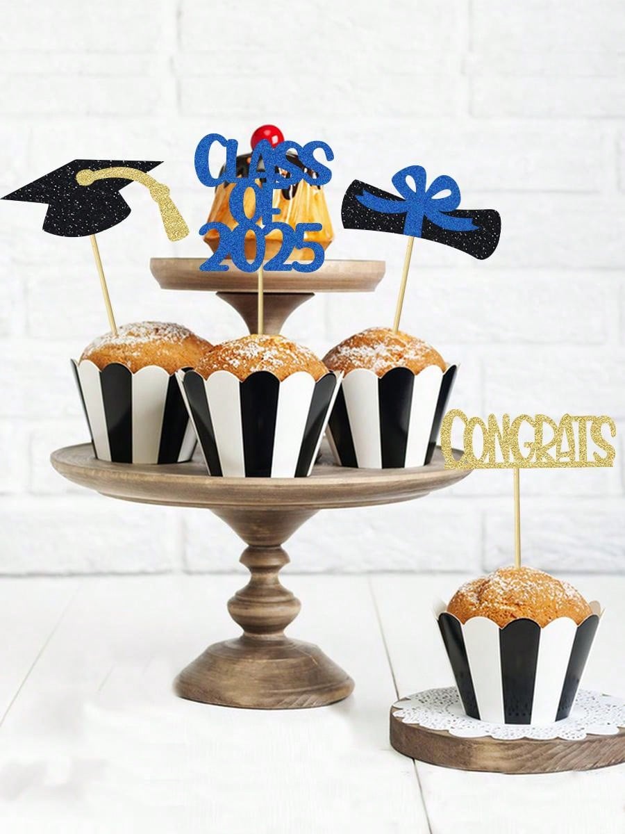 12 pièces Décorations de gâteau thème de remise des diplômes 2025 : piques de cupcake avec ...