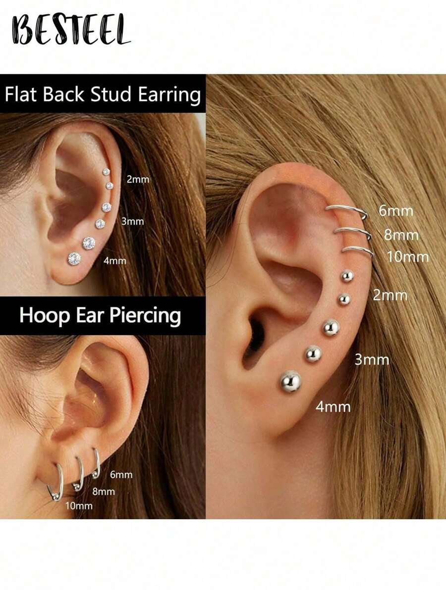 1pc Surgical Steel Tiny Stud Earrings For Women Hypoallergenic Flat ...