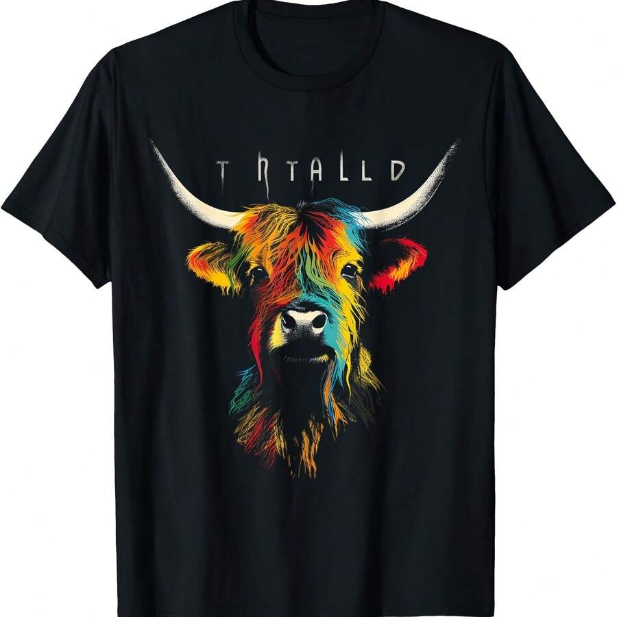 Highland Cow Colorful Art Animal Text Graphic Highland Cow T-Shirt ...
