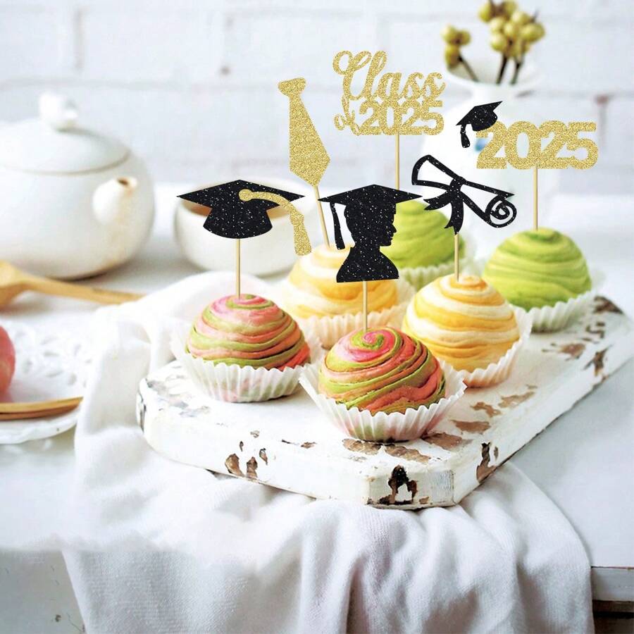 12Pcs Man 2025 Graduation Cupcake Toppers Glitter Class Of 2025 ...