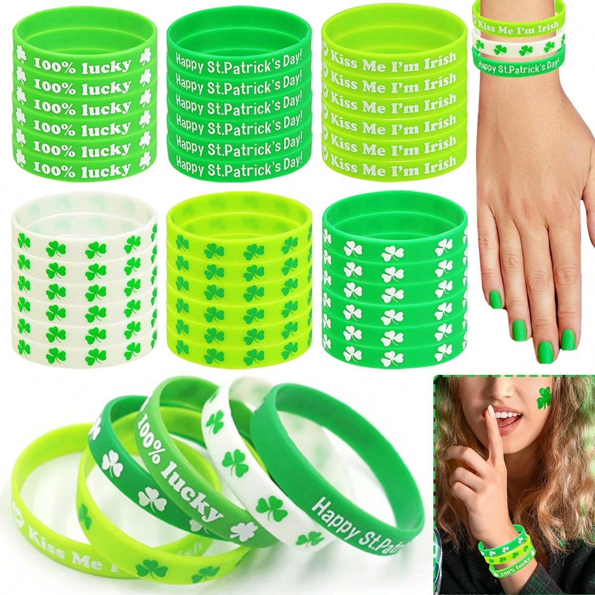 18Pcs St. Patrick's Day Wristband White Green Color Silicone Rubber ...