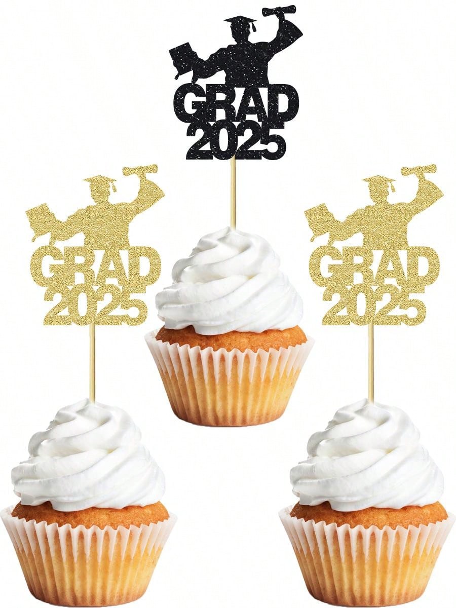 12Pcs Class Of 2025 Graduation Cupcake Toppers Glitter Grad Cap Cake ...