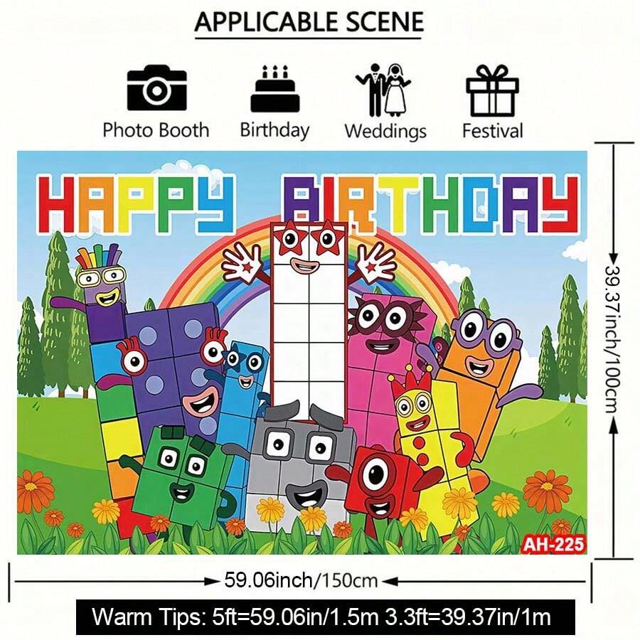 Numberblocks Backdrop For Birthday Party Green Number Banner For ...