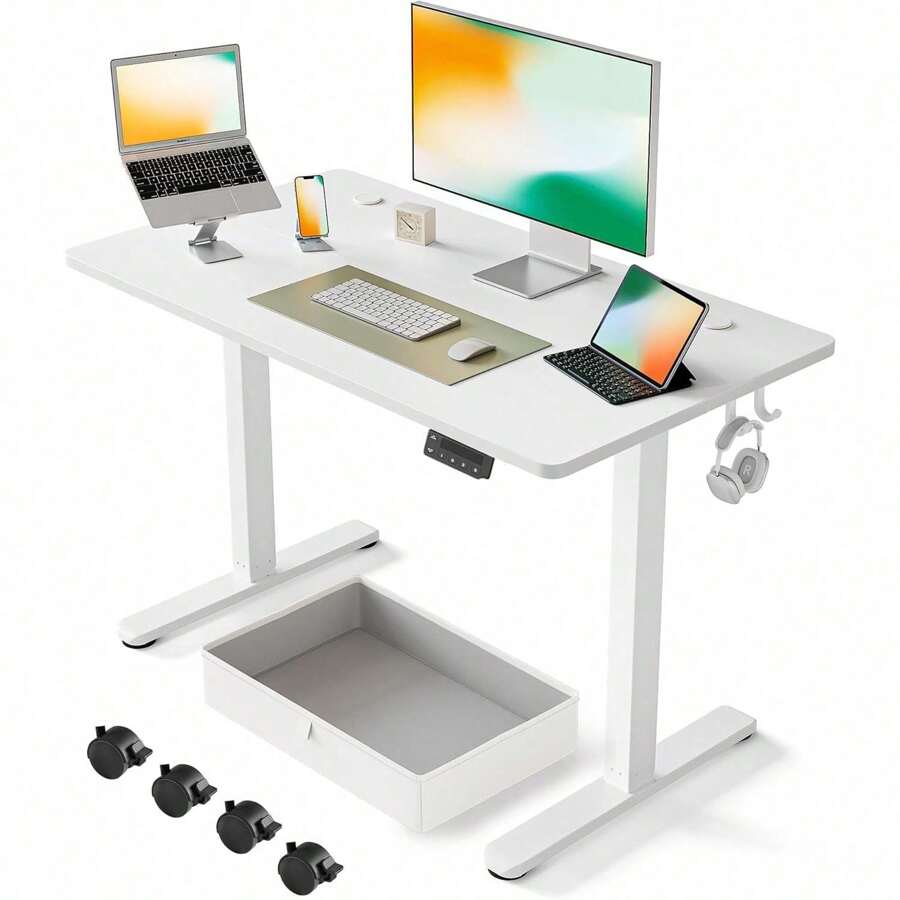 40 X 24 Inches Standing Desk With Drawer, Adjustable Height Electric Stand Up Desk With Storage ...