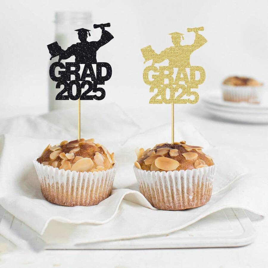12Pcs Classe de 2025 Graduação Cupcake Toppers Glitter Grad Cap Bolo ...