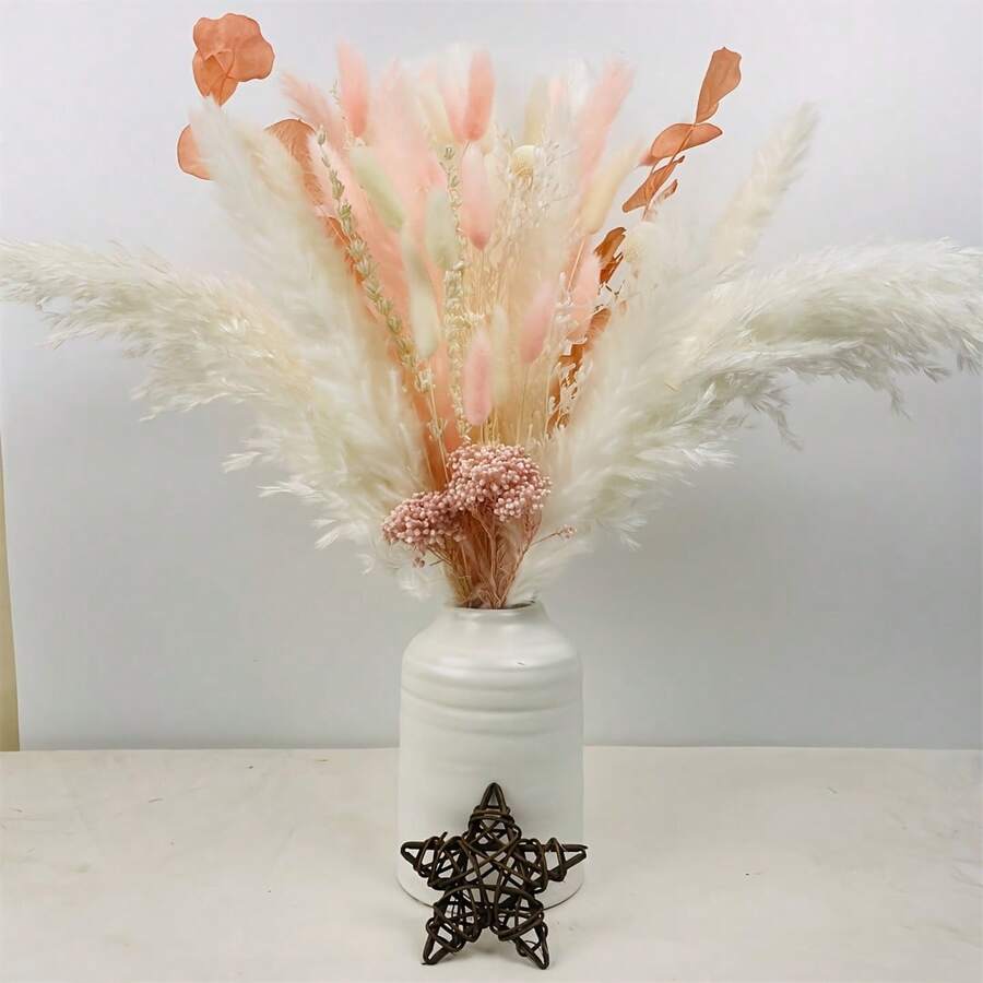 44/60pcs Bohemian Rattan Floral Bouquet, With Pink Pampas Grass And ...