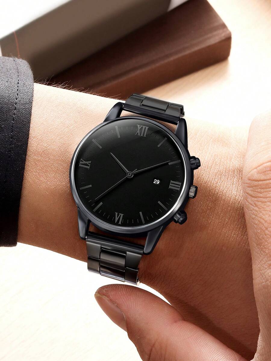 ECONOMICXI ชุดนาฬิกาและกำไลข้อมือสำหรับผู้ชายหน้าตารางง่ายๆ 2 ชิ้น ...