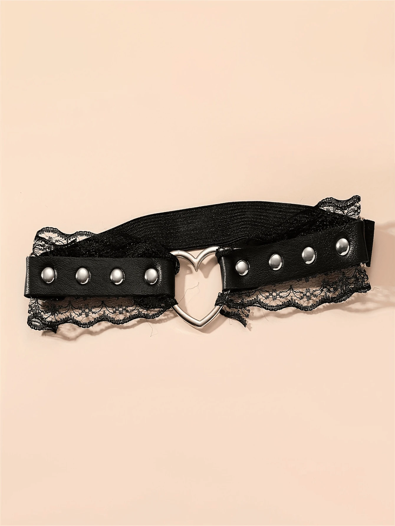 1pc Gothic Goth Black PU Leather Lace Heart Anchor Studded Elastic ...