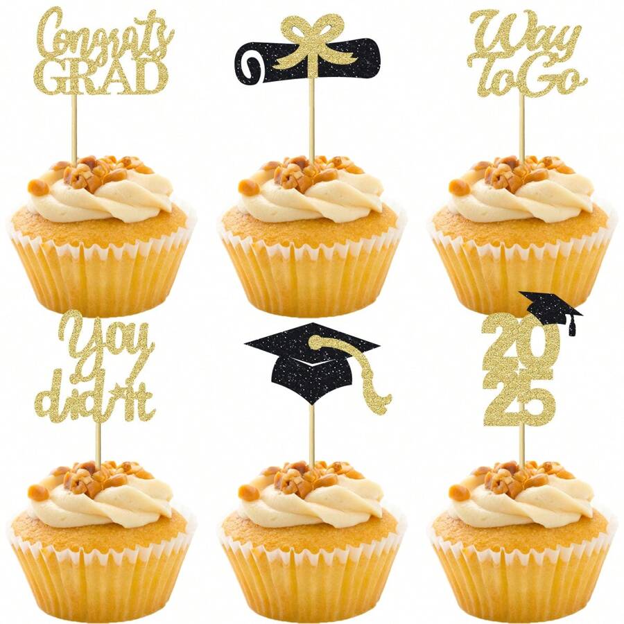 12 pièces Décorations pour gâteaux de graduation 2025 avec paillettes ...