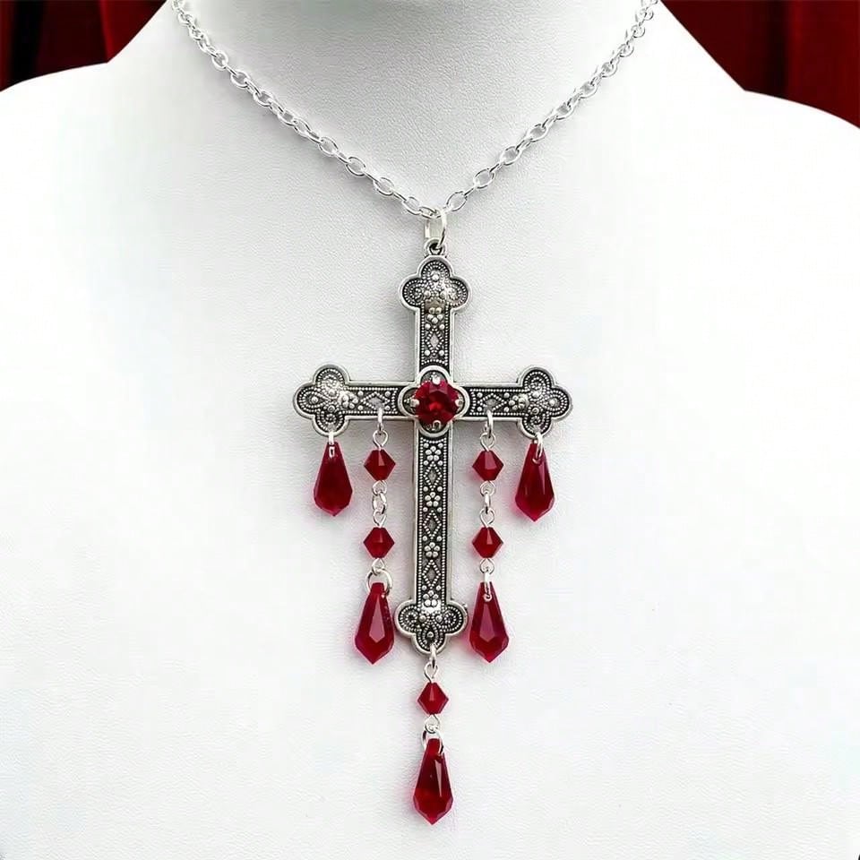 Big Cross Choke, Red Gothic Choke, Gothic Cross Necklace, Gothic Cross ...