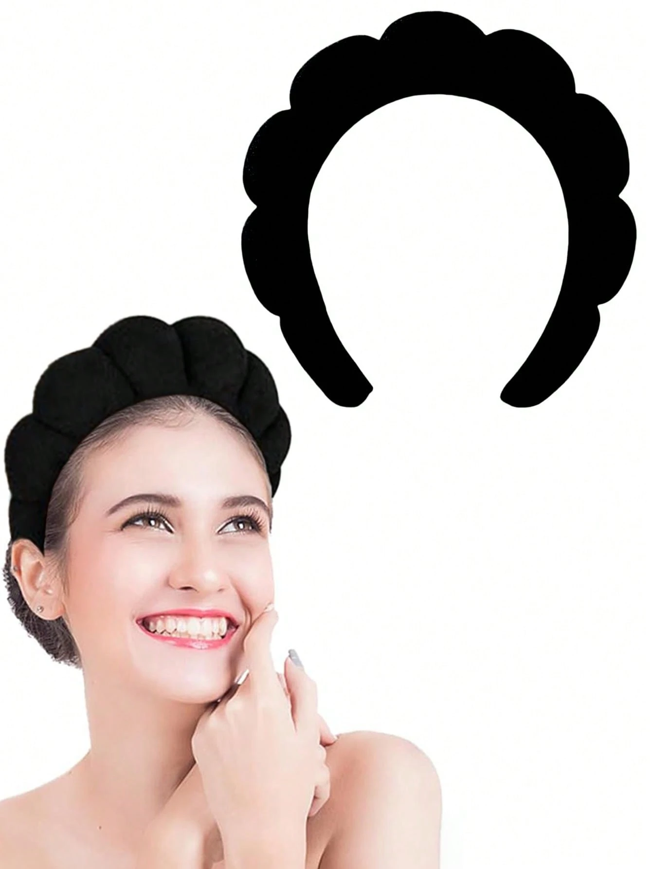 1pc Black Spa Makeup Facial Headband, Women Sponge Skincare Hairband ...