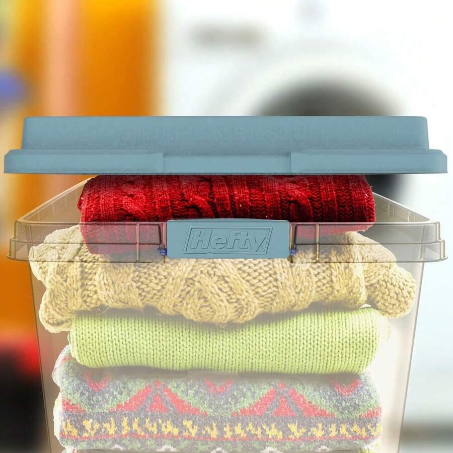 Hefty 72 Qt Hi-Rise Stackable Plastic Storage Bin With Lid, 6 Pack ...