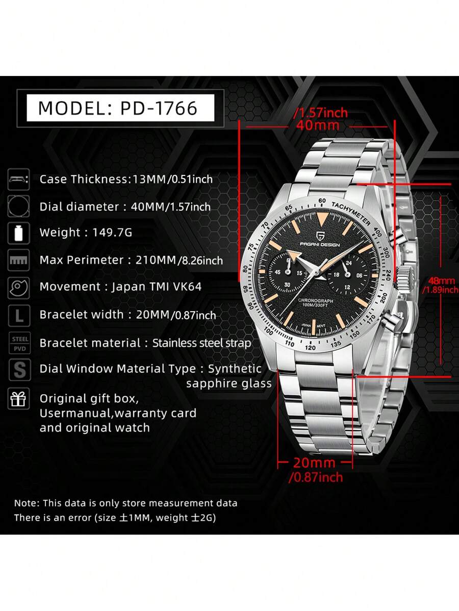 PAGANI DESIGN PAGANI DESIGN 2025 Męski zegarek kwarcowy Japonia VK64 Najlepsza luksusowa marka ...