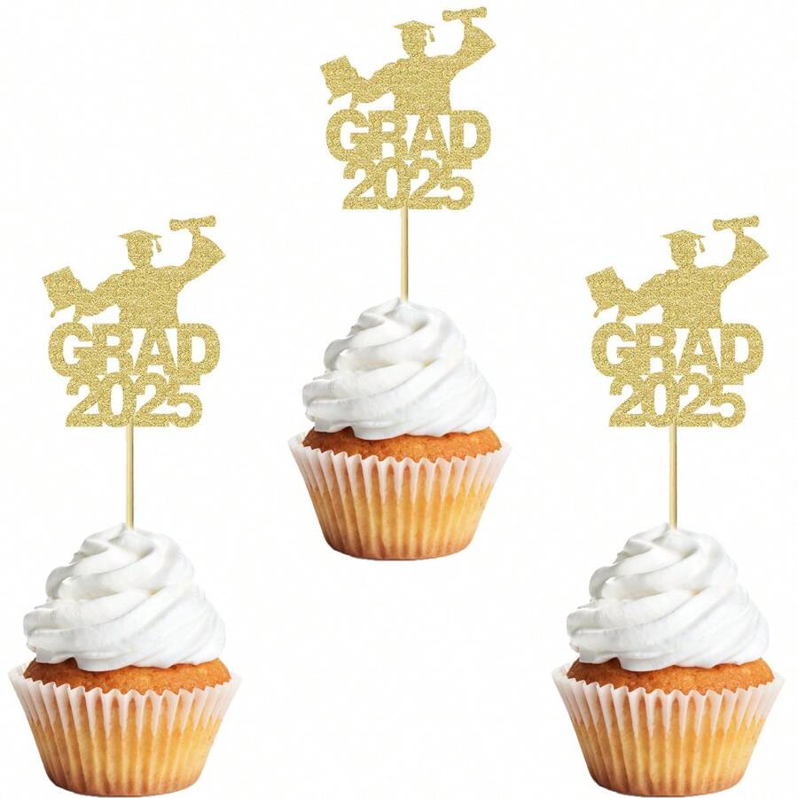 12Pcs Class Of 2025 Graduation Cupcake Toppers Glitter Grad Cap Cake ...