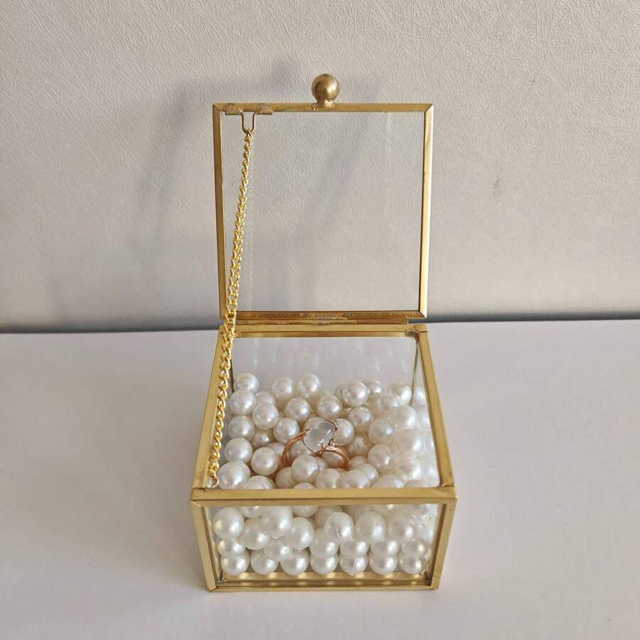 Gold Jewelry Storage Box, Gold Ring Display Box, Square Glass Ring ...