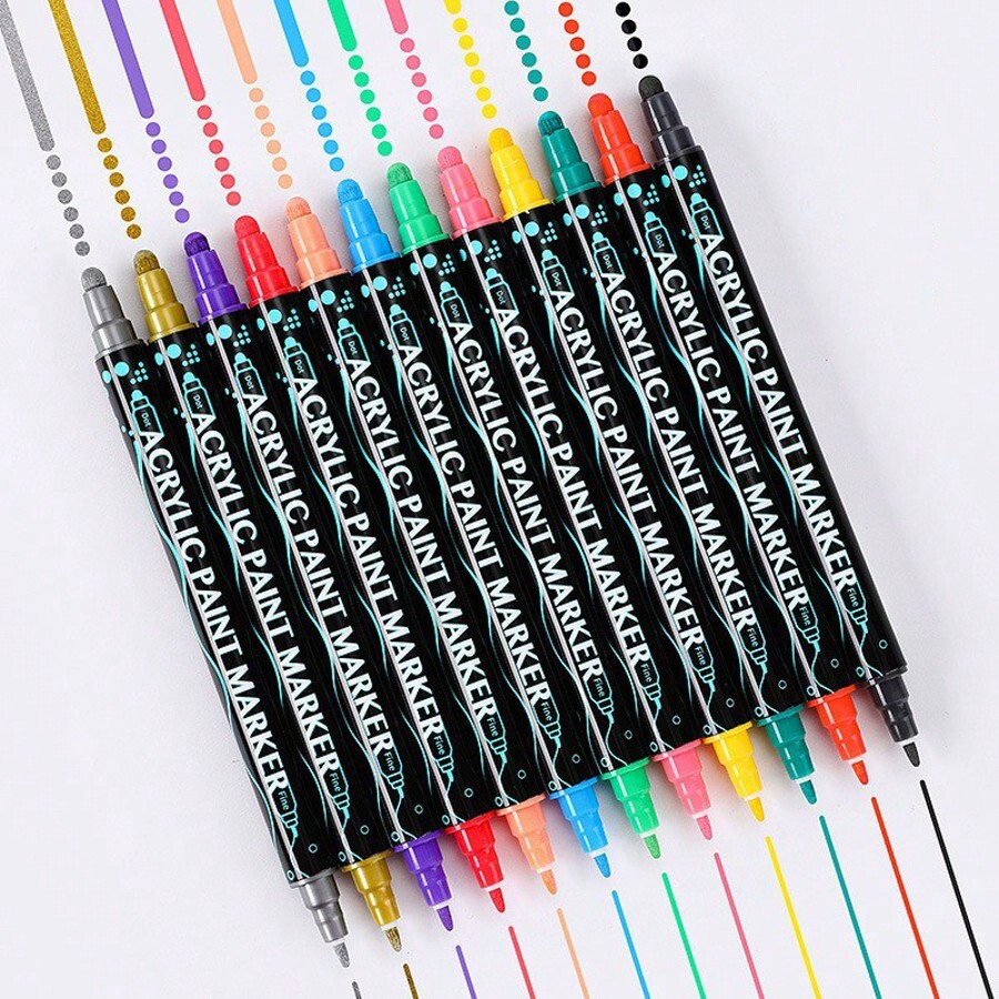 1 Box Of 12/24/26/46/60 Colors Dual-Tip Watercolor & Acrylic Marker ...