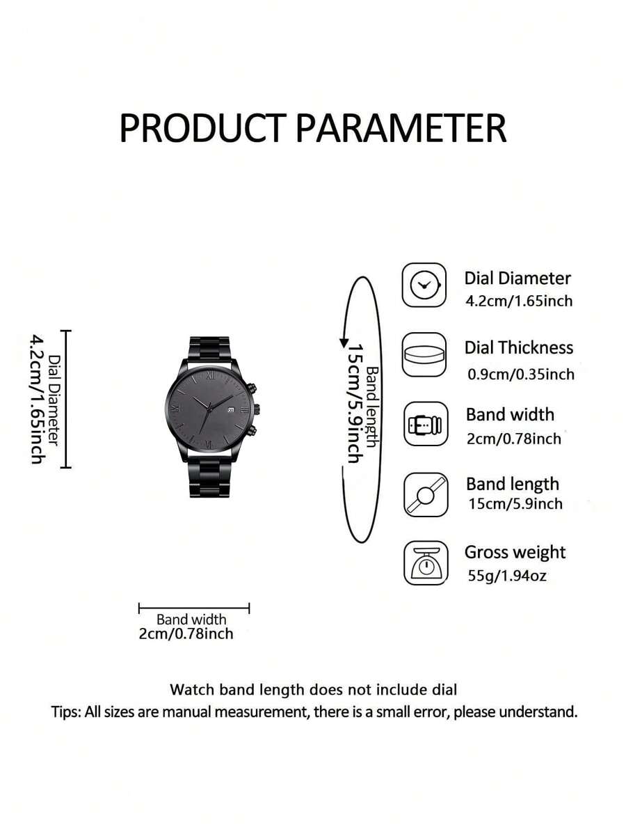 ECONOMICXI ชุดนาฬิกาและกำไลข้อมือสำหรับผู้ชายหน้าตารางง่ายๆ 2 ชิ้น ...