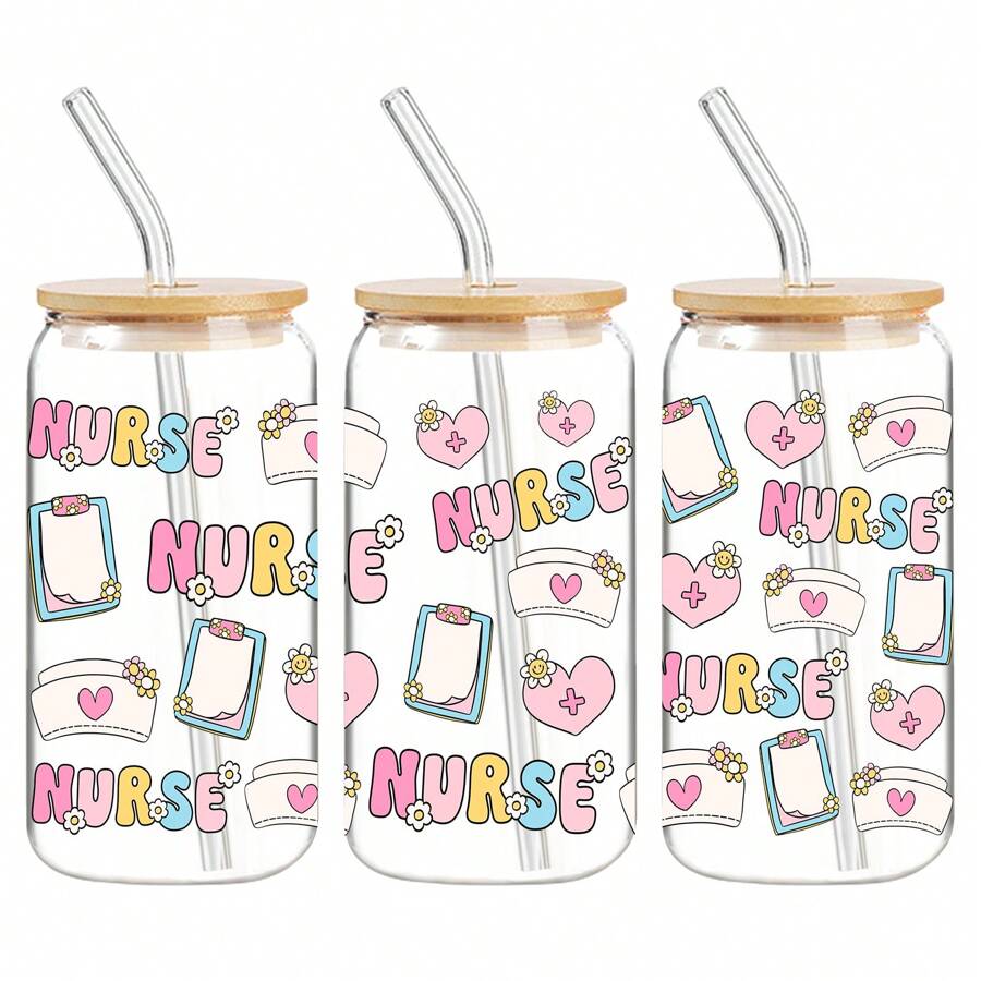 Nurse UV DTF Stickers - 4pcs | Waterproof & Scratch-Resistant Transfers For 16oz Glass Cups ...
