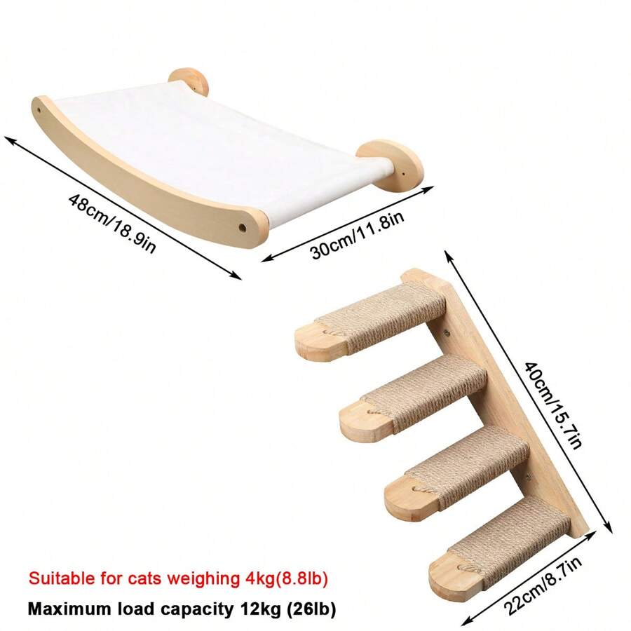 Wall-Mounted Cat Climbing Frame And Perch, Solid Wood Cat Hammock And ...