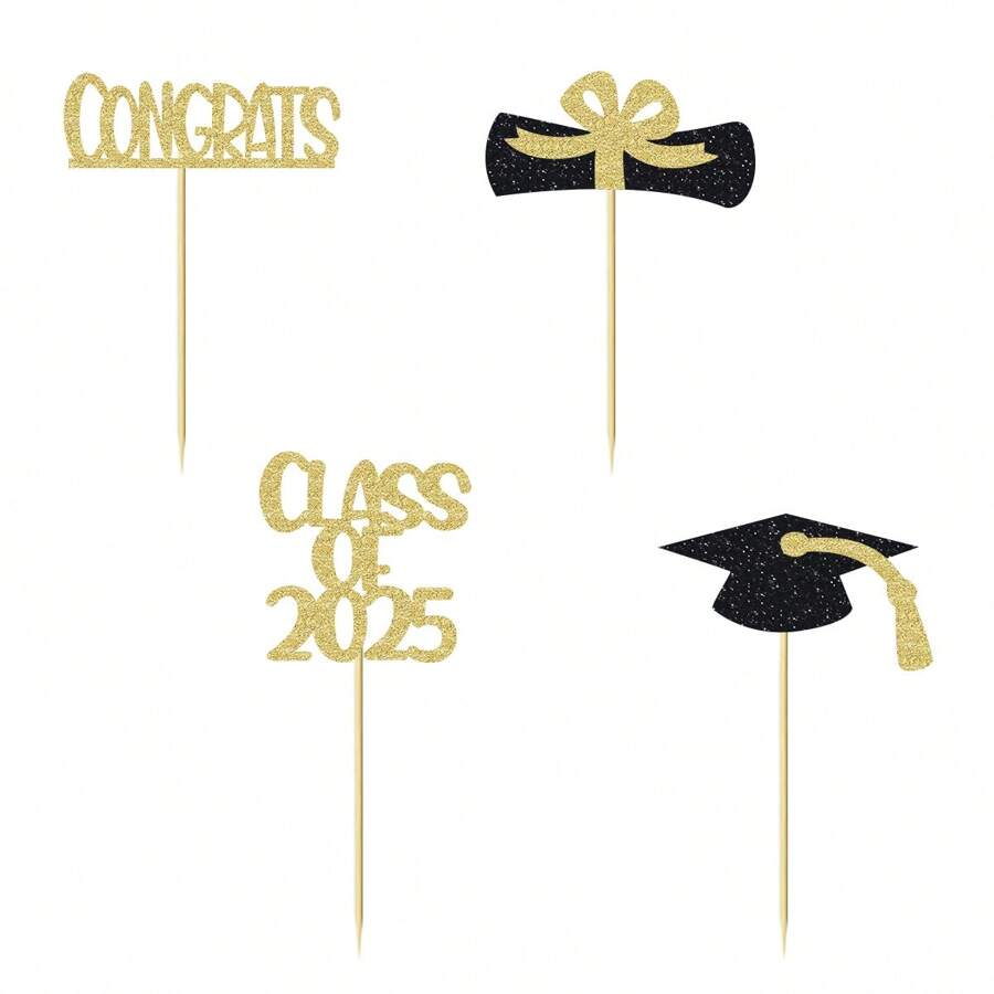 12Pcs 2025 Graduation Theme Cupcake Toppers Glitter Diploma Congrats ...