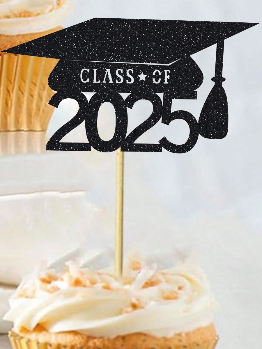 12Pcs 2025 Graduation Cupcake Toppers Glitter Class Of 2025 Grad Cap ...