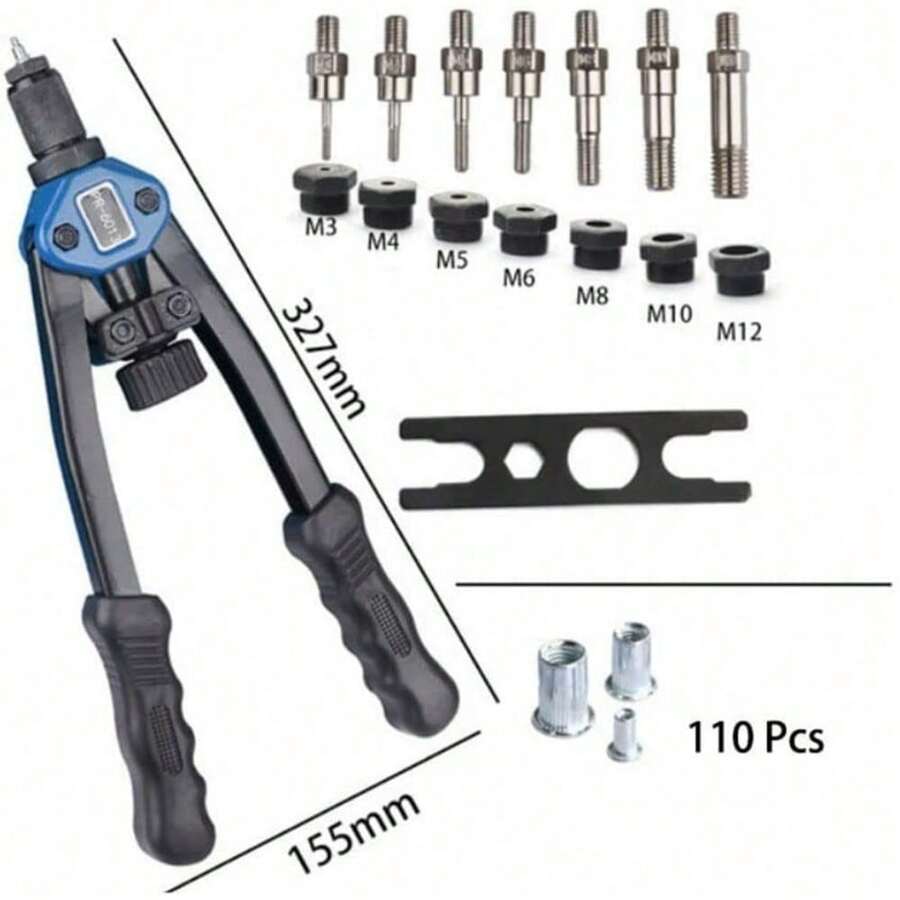 Hand Rivet Nut Tool, 13" Long Handles Hand Riveter Rivnut Tool Kit With 7 Pcs Metric Mandrels ...
