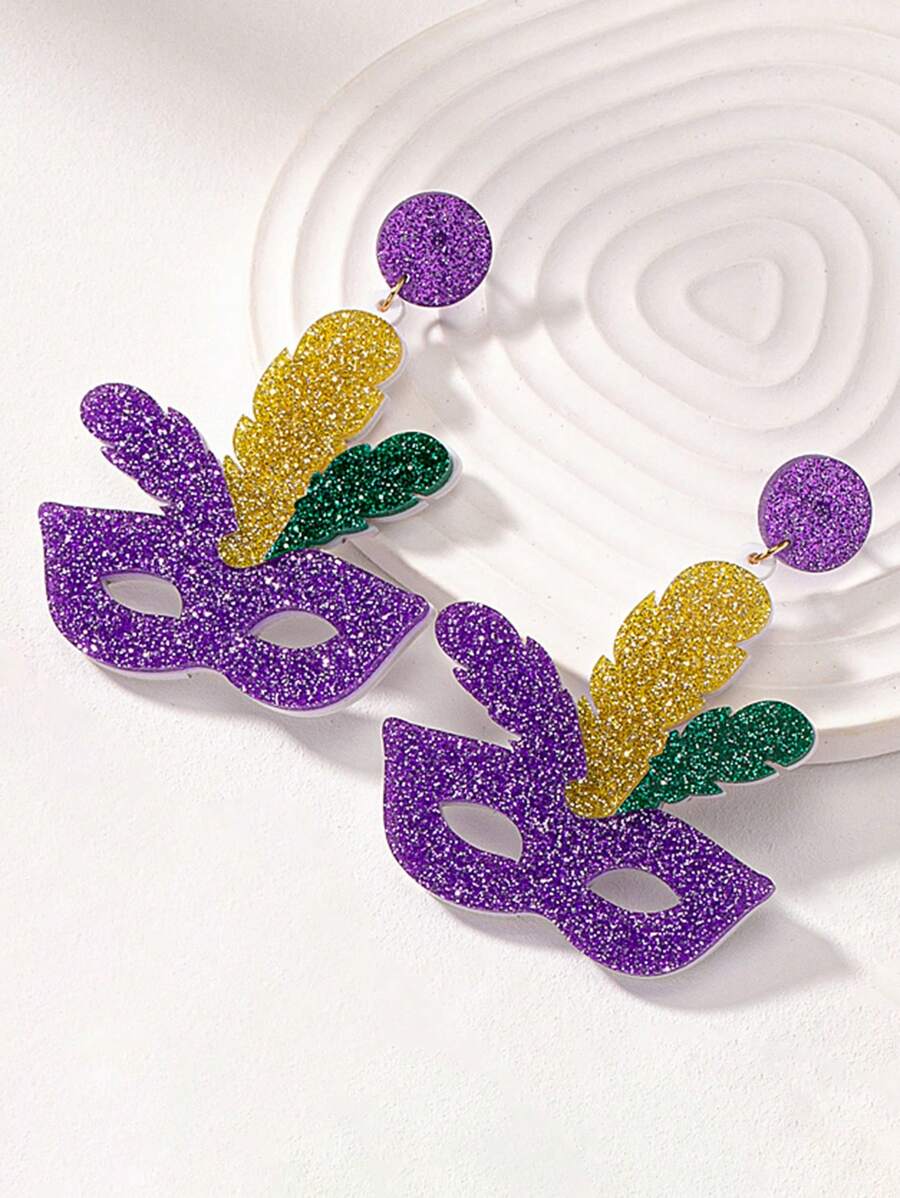 1 Pair Glitter Acrylic Mardi Gras Fat Tuesday Letters Parade Mask Clown ...