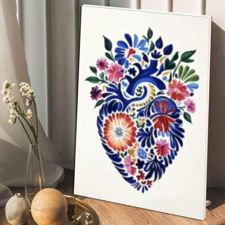 1 Pc Framed Talavera Heart,Mexican Art Wall Art Canvas Poster Painting ...