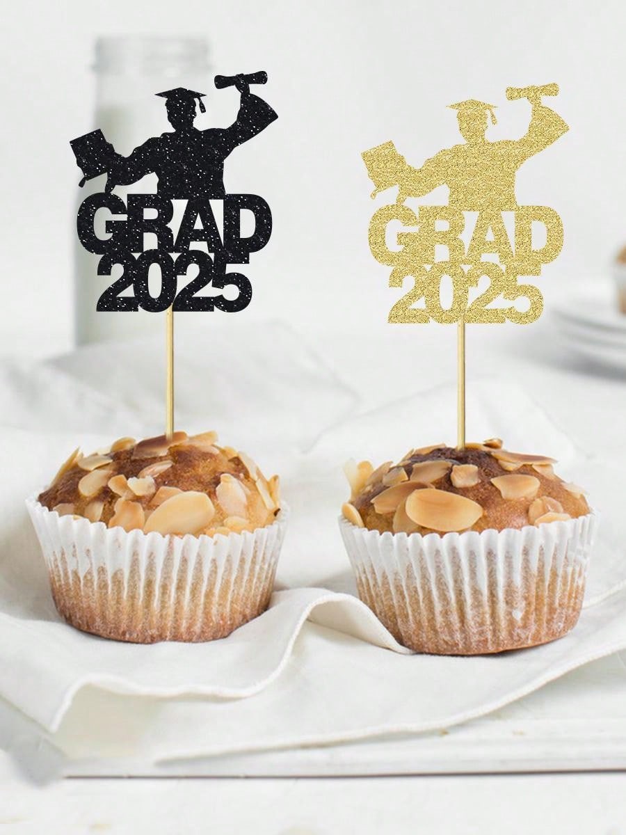12Pcs Class Of 2025 Graduation Cupcake Toppers Glitter Grad Cap Cake ...