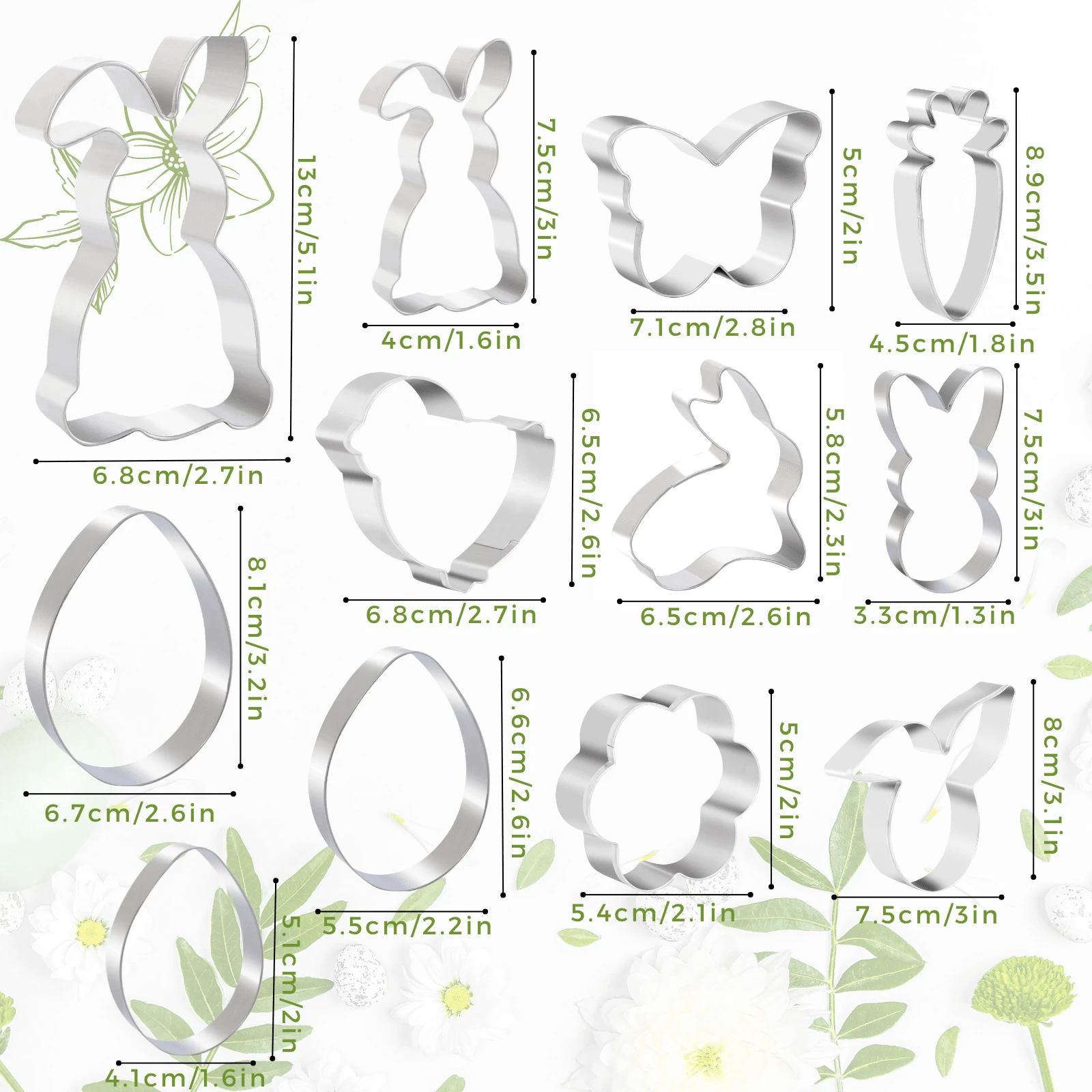 Easter Cookie Cutters - 12 Pcs Bunny Cookie Cutter - Stainless Steel ...