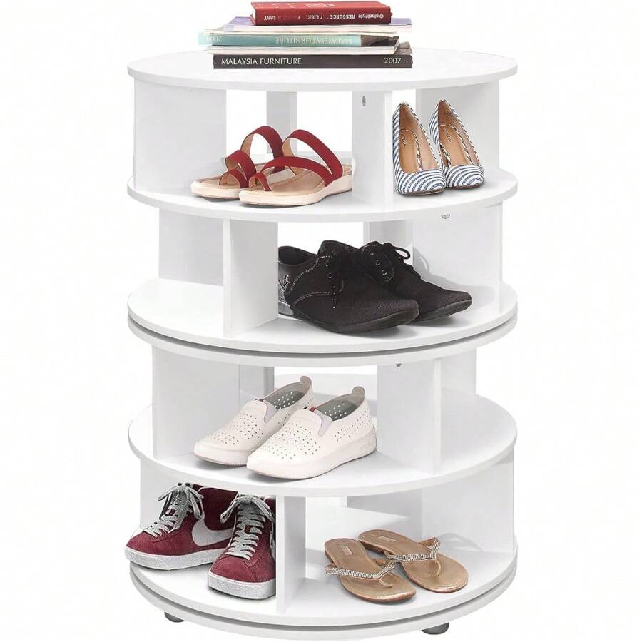 Designs - Revolving 16 Pair Shoe Rack Storage Organizer, White Simple ...