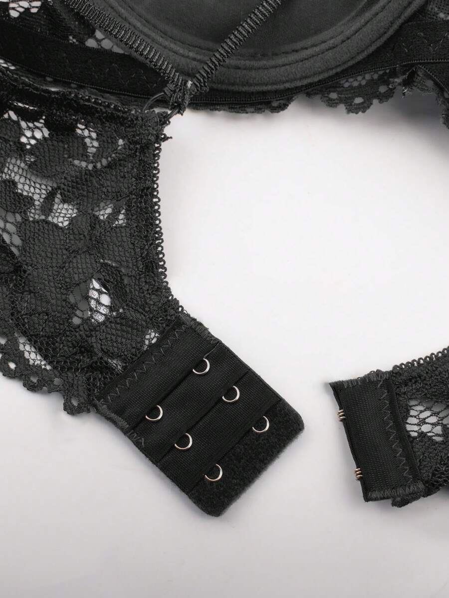 Women's Black Lace Pattern Bra Wireless Push Up Bra Underwire Lift Bra ...