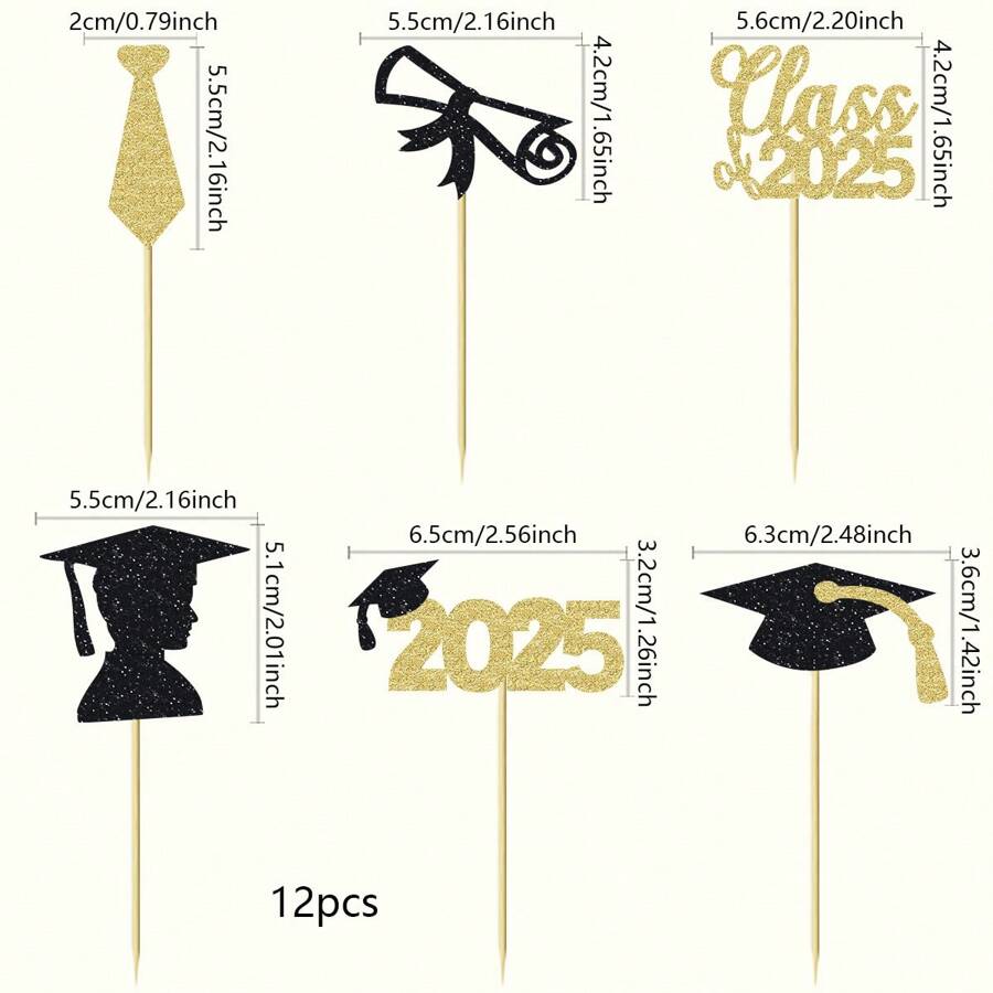 12Pcs Man 2025 Graduation Cupcake Toppers Glitter Class Of 2025 ...