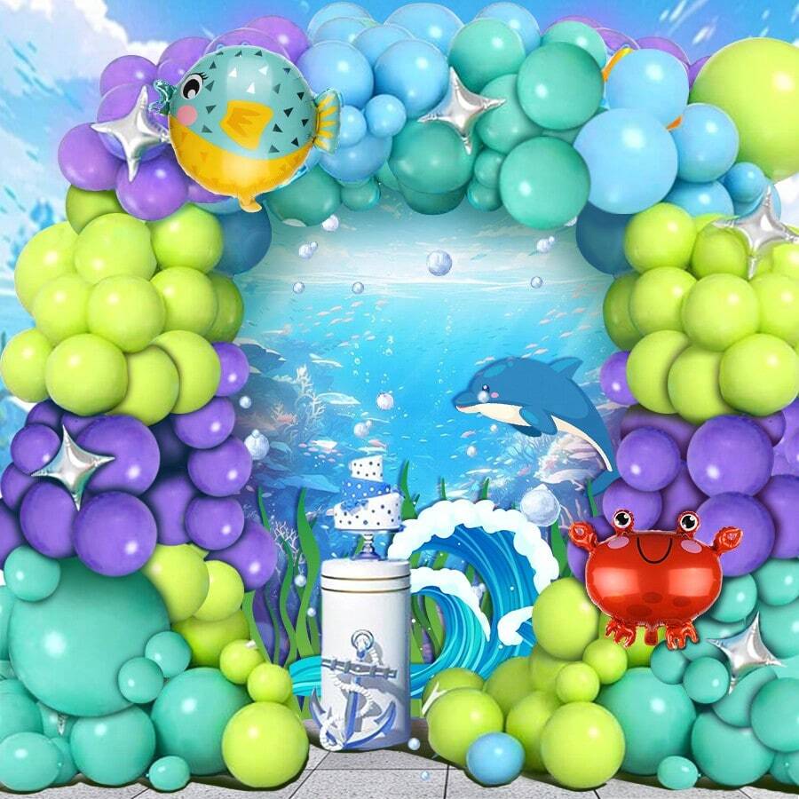 116pcs Ocean Themed Balloon Arch Set, Primarily Blue And Green Latex ...